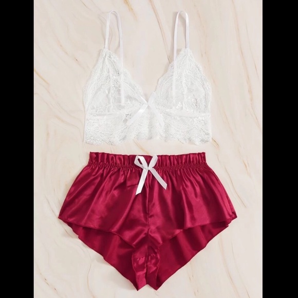 Intimates & Sleepwear | Red White Lace Satin Lingerie Set | Poshmark